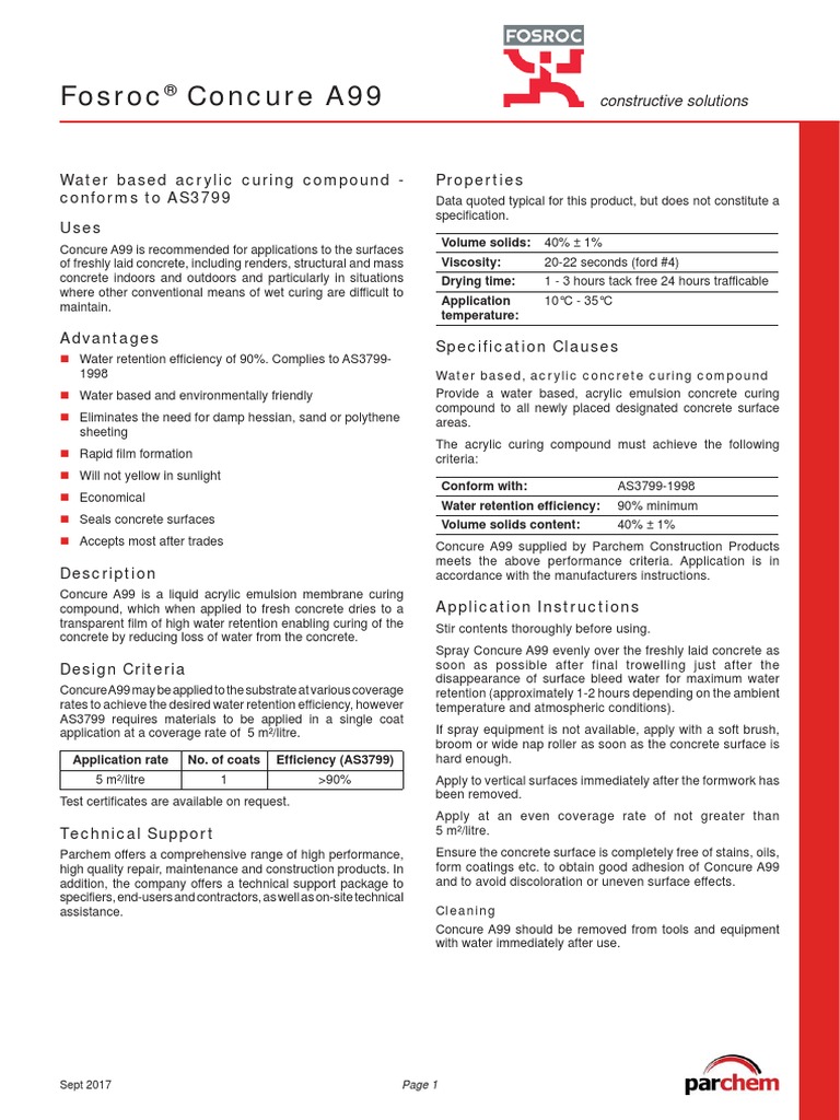 Concure A99 TDS | PDF | Shelf Life | Concrete