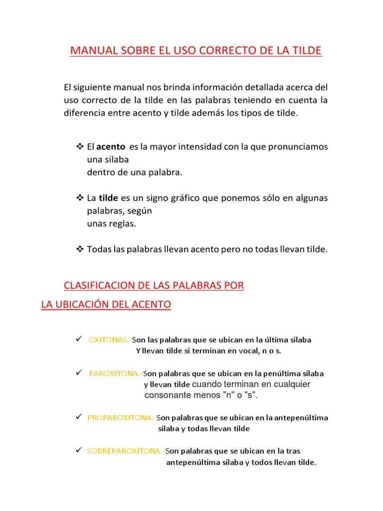 Uso Correcto de la Tilde en Palabras | PDF | Artes del Lenguaje y ...
