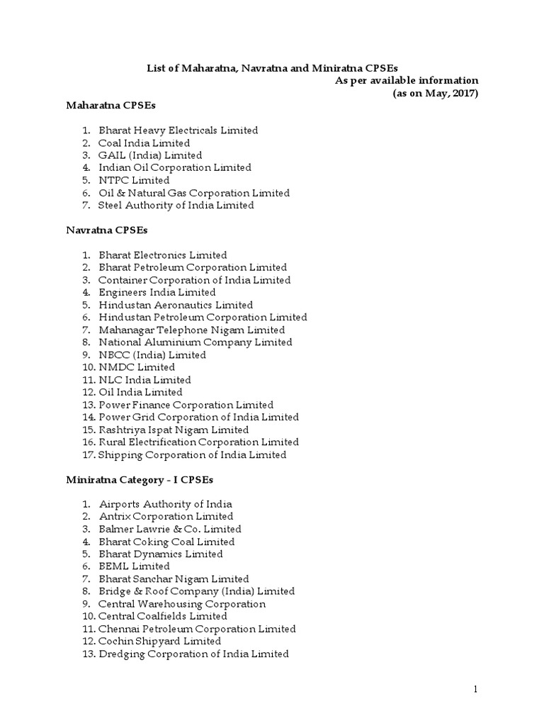 List of Maharatna Navratna | PDF | Economy Of India | Government Of India