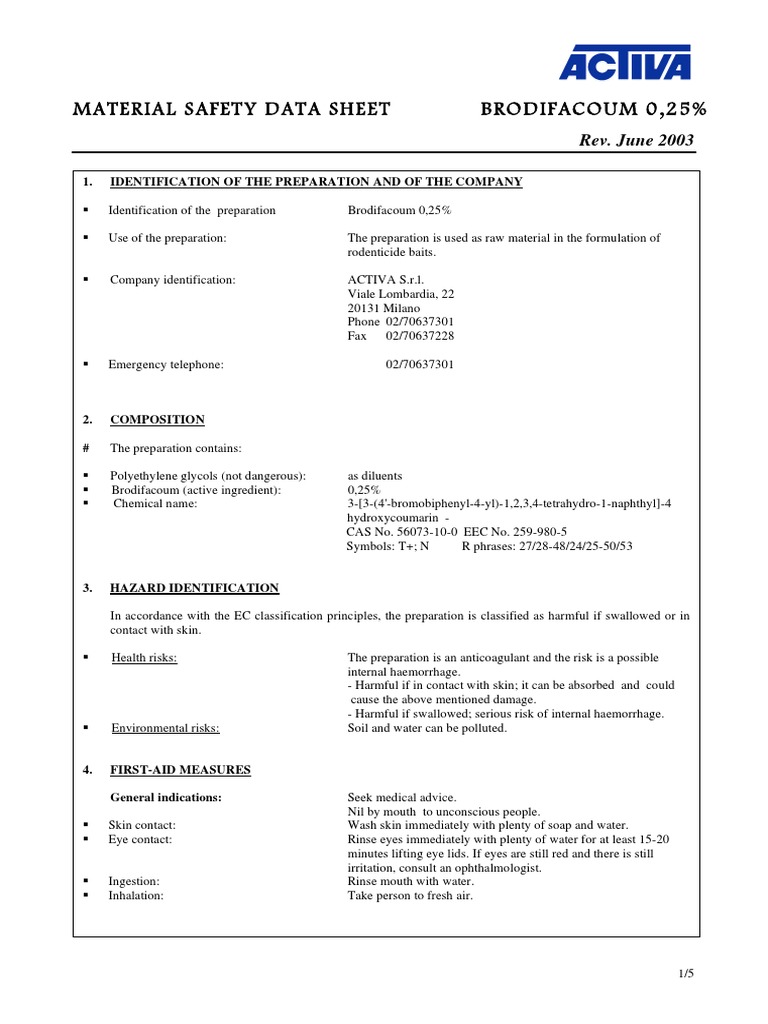MSDS Brodifacum T3D3101 | PDF | Toxicity | Solubility