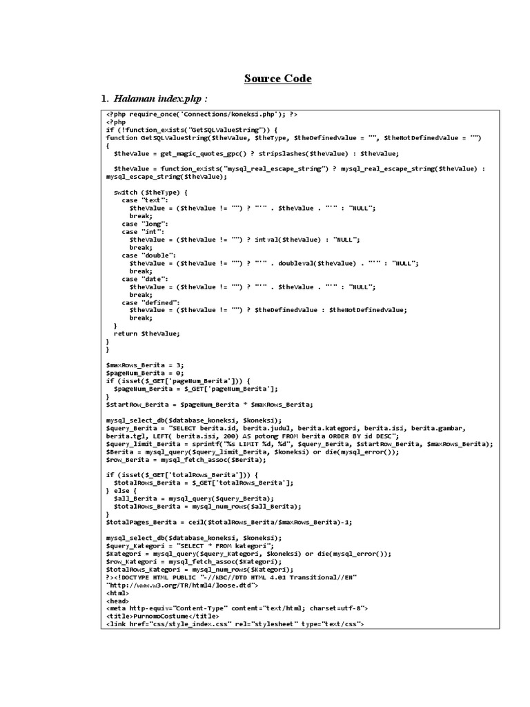 Lampiran Source Code | PDF | Xhtml | Html