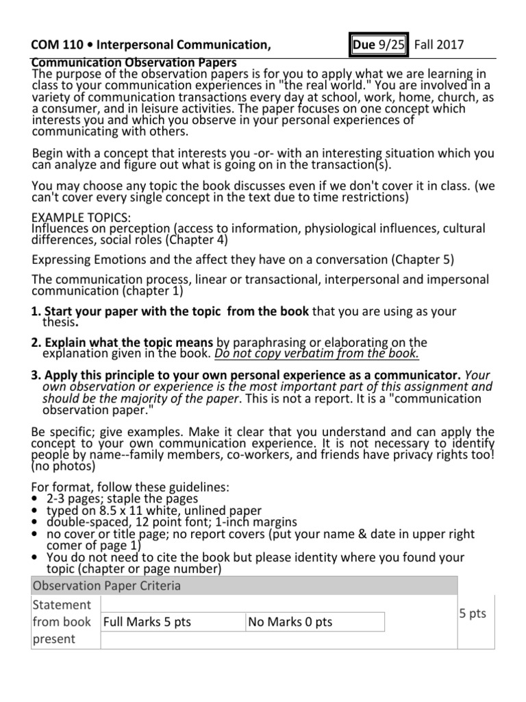 Comm 110 Assignment | PDF | Interpersonal Communication | Communication