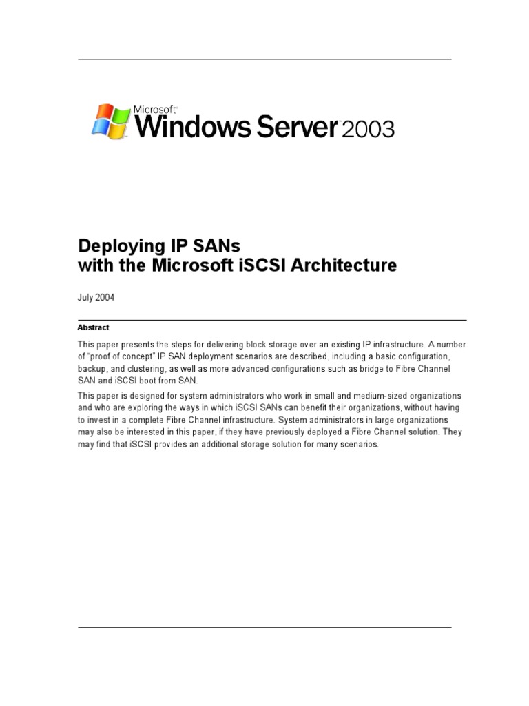 Deploying iSCSI SANs | PDF | Computer Network | Network Interface Controller