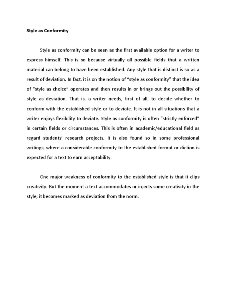 Style as Conformity and Deviation in Writing | PDF | Conformity ...