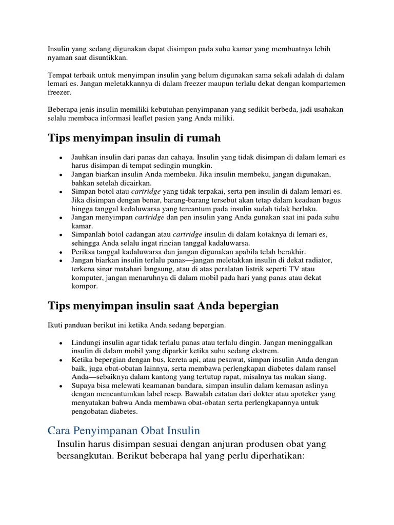 Cara Penyimpanan Insulin | PDF