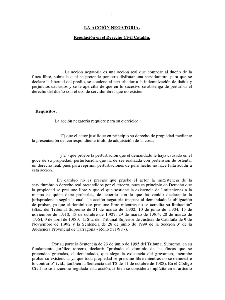 Accion Negatoria | PDF | Propiedad | Estatuto de limitaciones Accion Negatoria | PDF | Propiedad | Estatuto de limitaciones