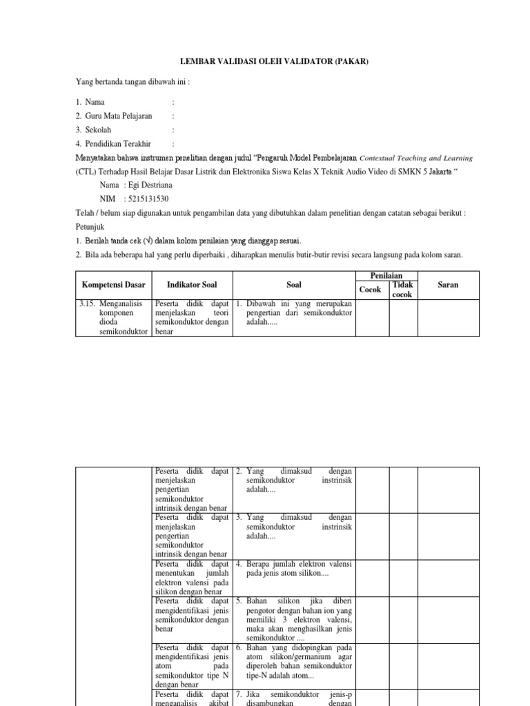 Lembar Validasi Oleh Validator | PDF