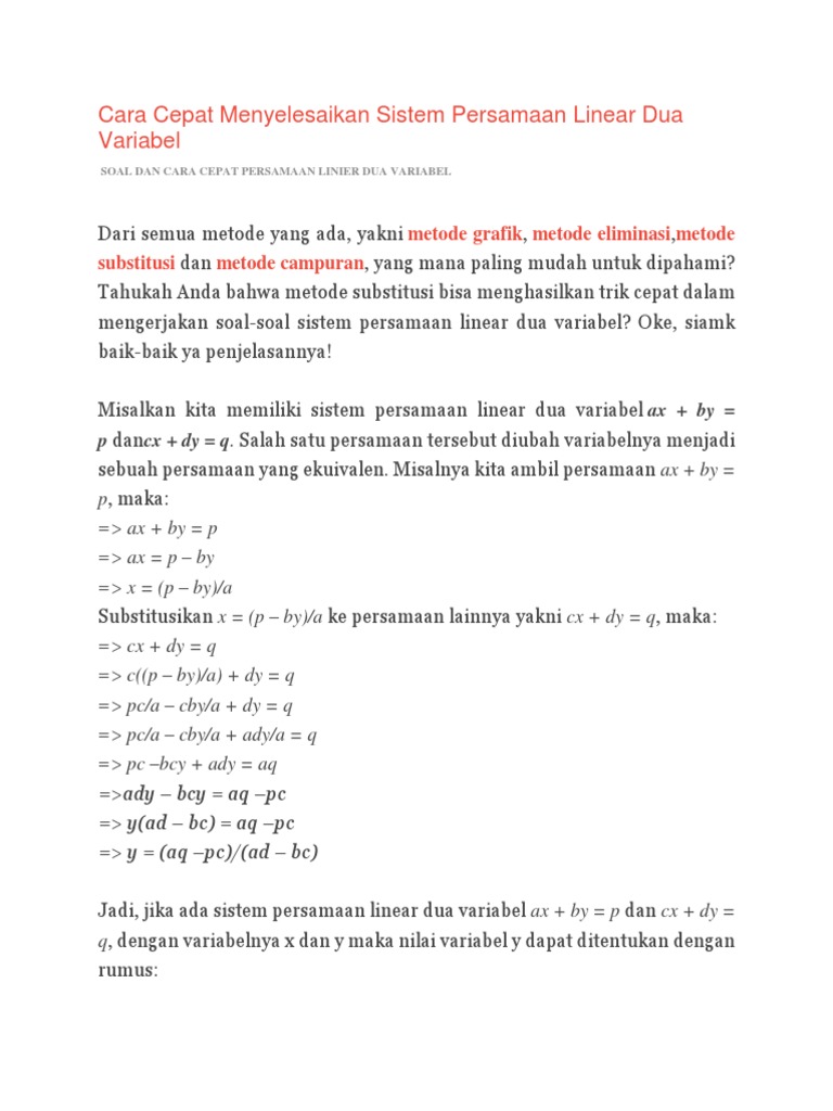 Rumus Sistem Persamaan Linier