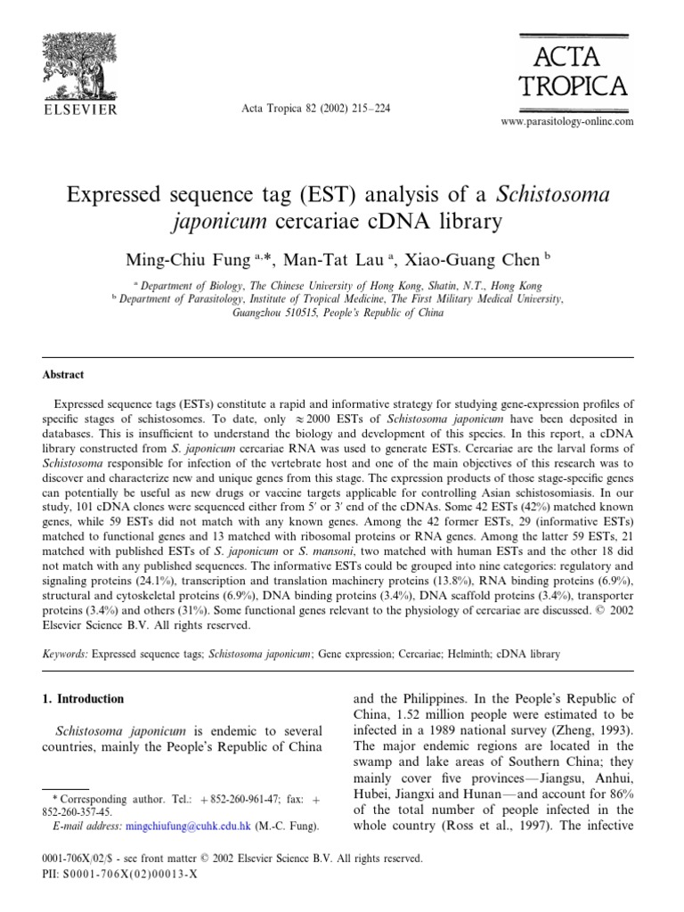 Expressed Sequence Tag (EST) Analysis of A Schistosoma Japonicum ...