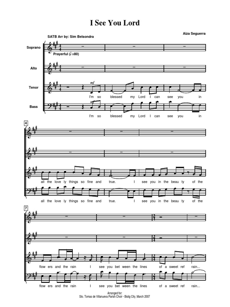 I See You Lord SATB - Sim Belsondra | PDF | Vocal Music | Choral Music