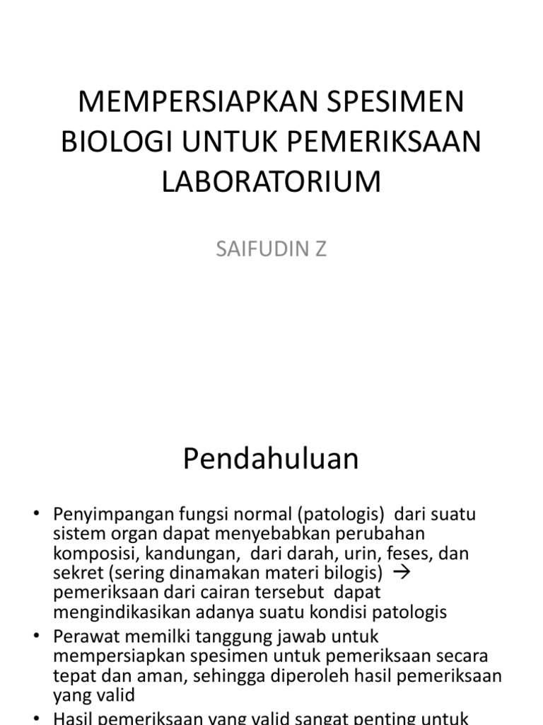 Mempersiapkan Spesimen Biologi Untuk Pemeriksaan Laboratorium | PDF