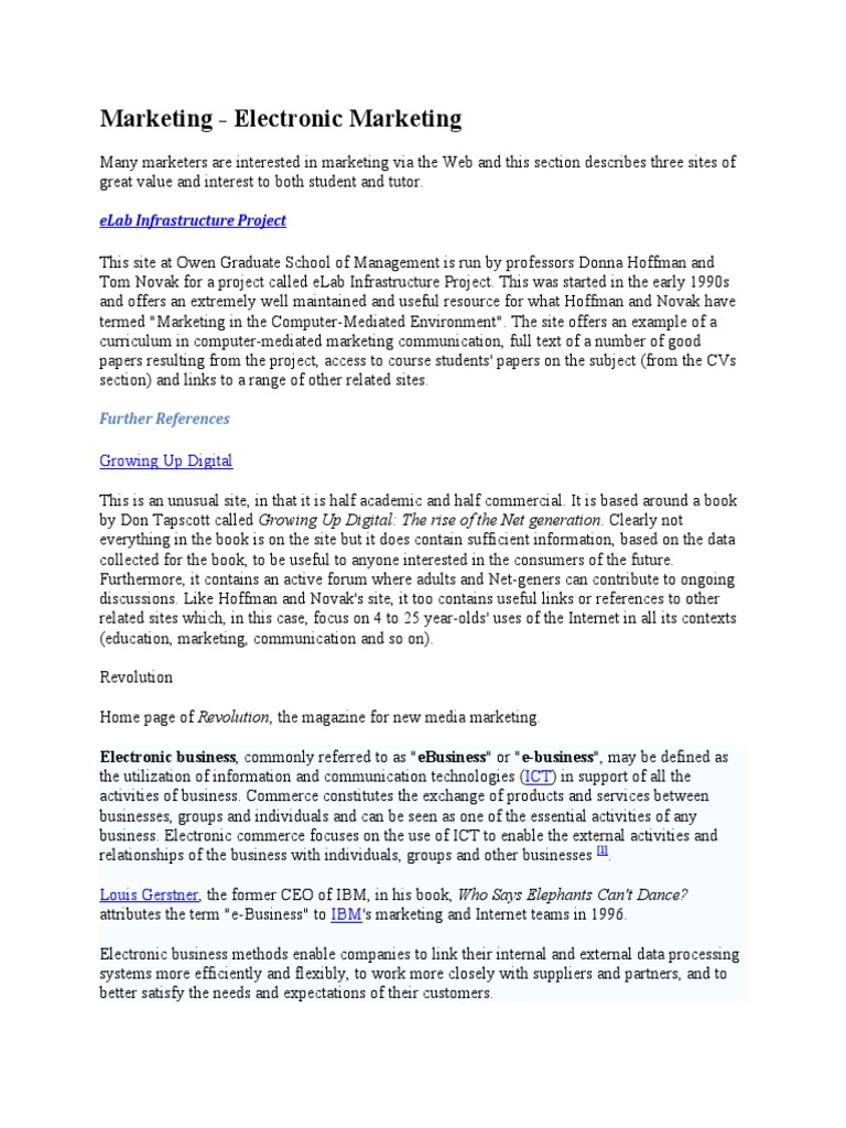 Marketing - Electronic Marketing: Elab Infrastructure Project | PDF ...