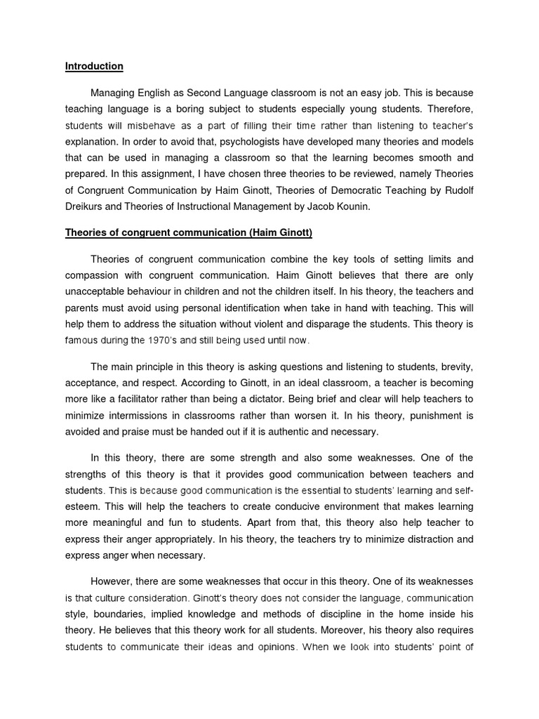 Congruent Communication in ESL Classrooms | PDF | Classroom | Theory