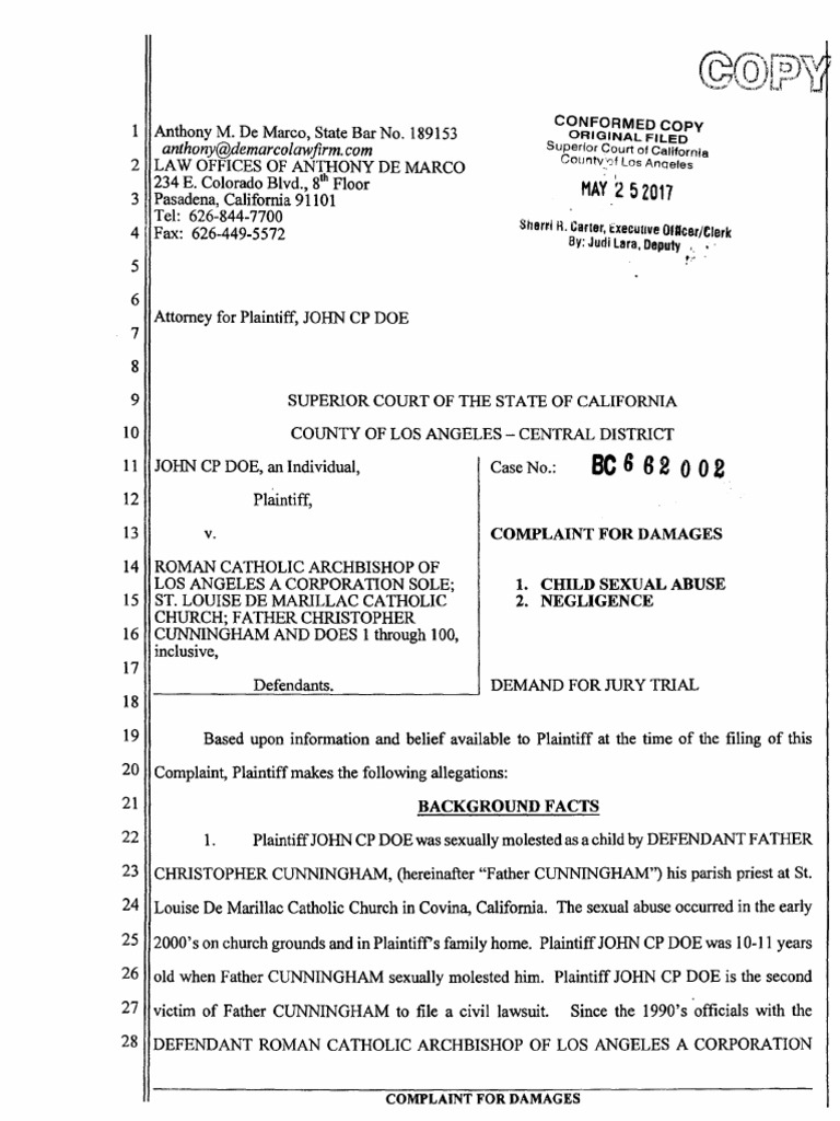 2017 Conformed Complaint | Download Free PDF | Catholic Church Sexual Abuse Cases | Sexual Abuse