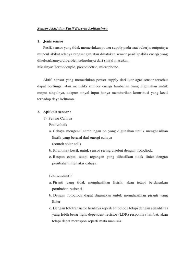 Sensor Aktif Dan Pasif | PDF | Komputer | Teknologi & Rekayasa