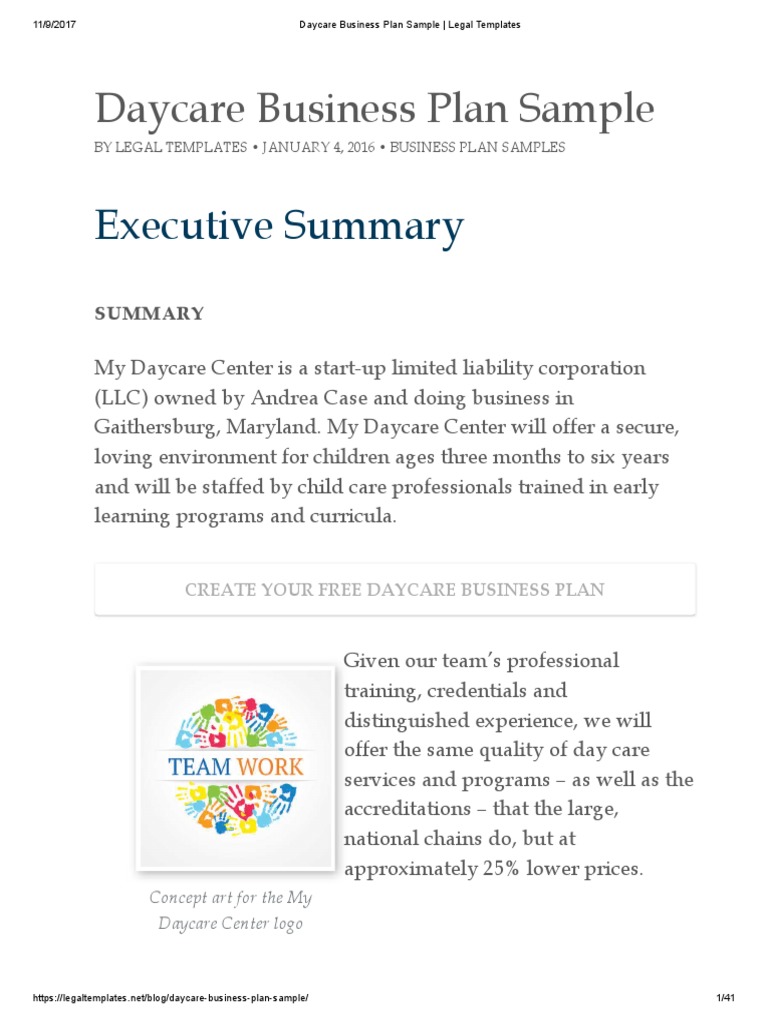 Daycare Business Plan Sample | Download Free PDF | Day Care | Business Plan