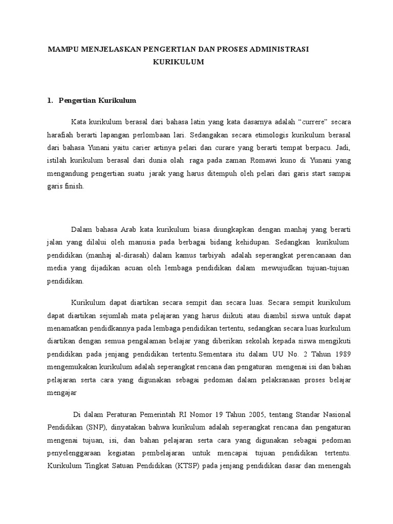 Pengertian Dan Proses Administrasi Kurikulum | PDF