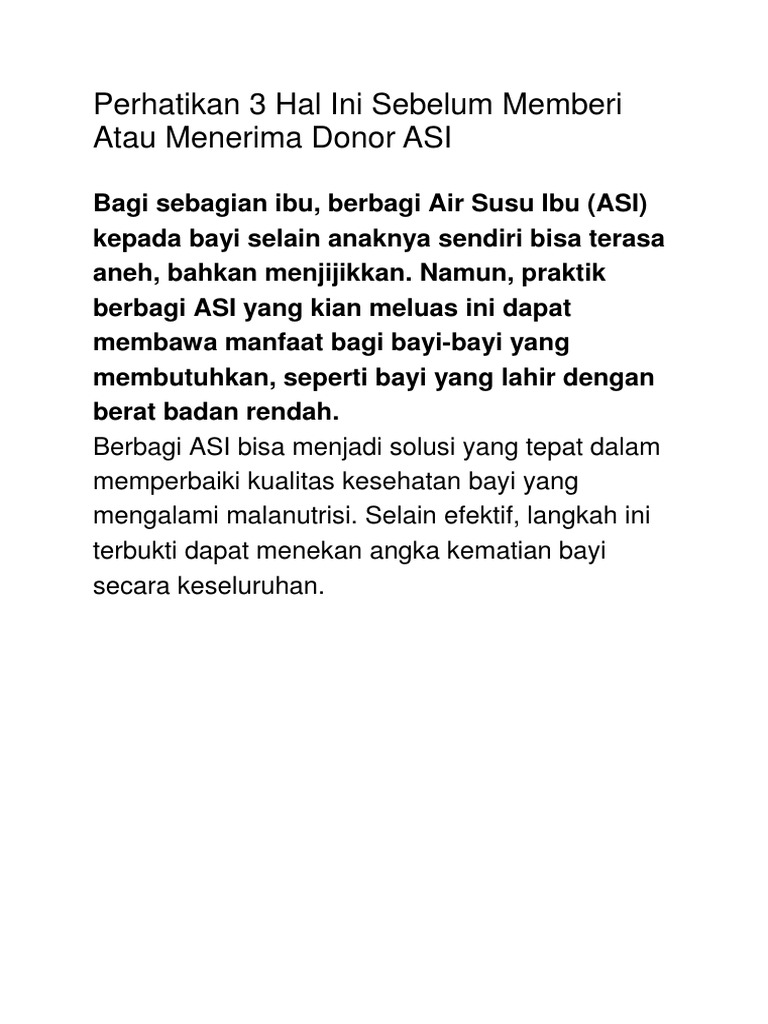 Perhatikan 3 Hal Ini Sebelum Memberi Atau Menerima Donor ASI | PDF ... Perhatikan 3 Hal Ini Sebelum Memberi Atau Menerima Donor ASI | PDF ...