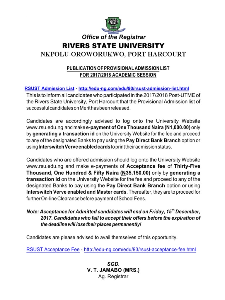 Rsust Admission List | PDF