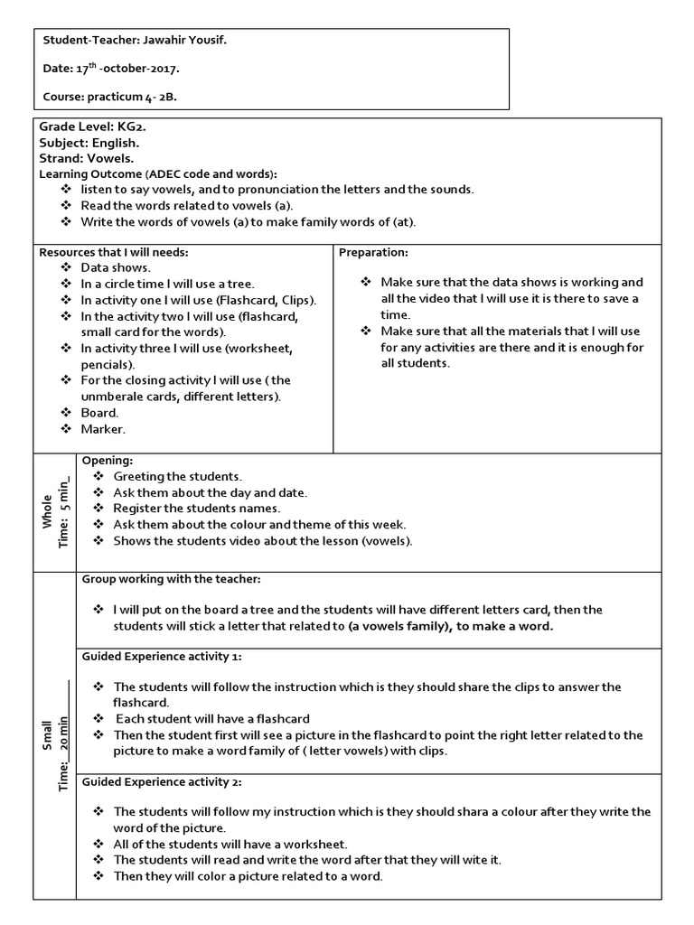 Lesson Plan Vowels | PDF | English Language | Semiotics