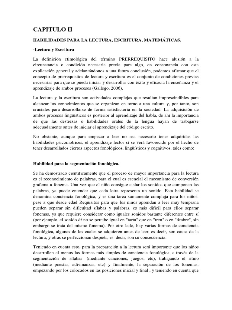 Habilidades Previas para Lectura y Escritura | PDF | Atención | Lectura ...