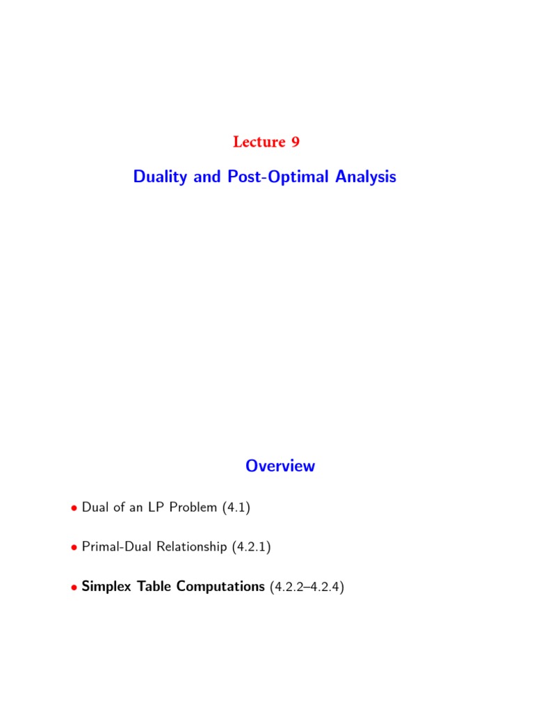 Duality and Post-Optimal Analysis | PDF | Mathematical Optimization | Analysis