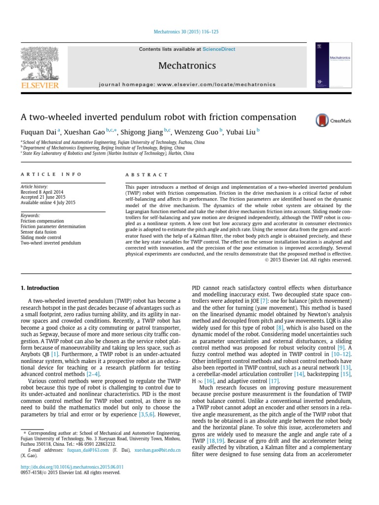 A Two-Wheeled Inverted Pendulum Robot with Friction Compensation: Design, Implementation, and ...