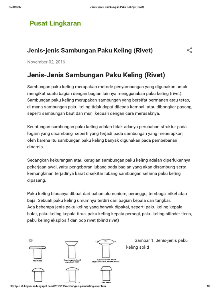Jenis-Jenis Sambungan Paku Keling (Rivet) | PDF
