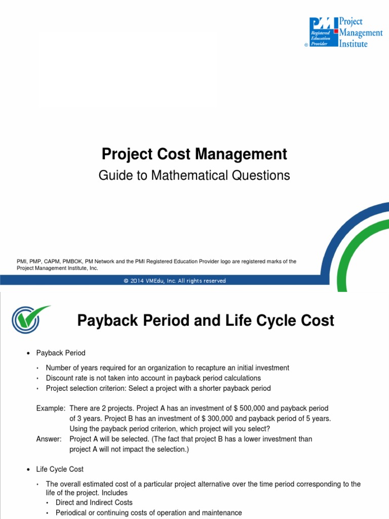 StudyGuidesPDF - PMstudy - Project Cost Management - 2-Mathematical Section - Cost Management ...
