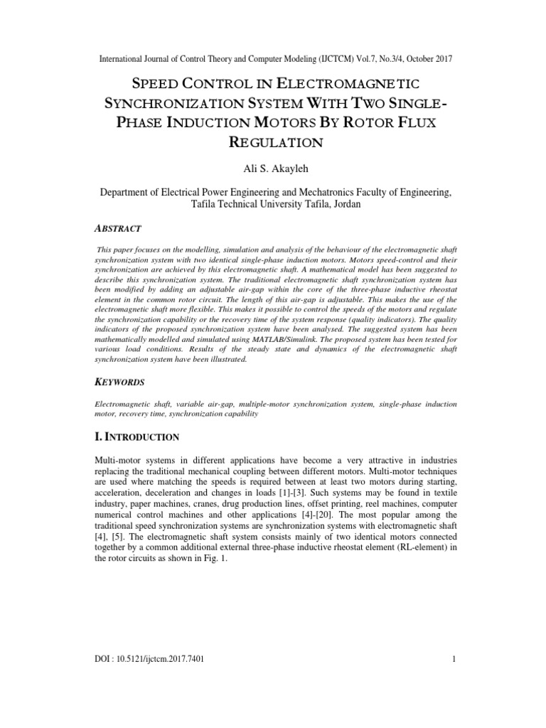 Speed Control In Electromagnetic Synchronization System With Two