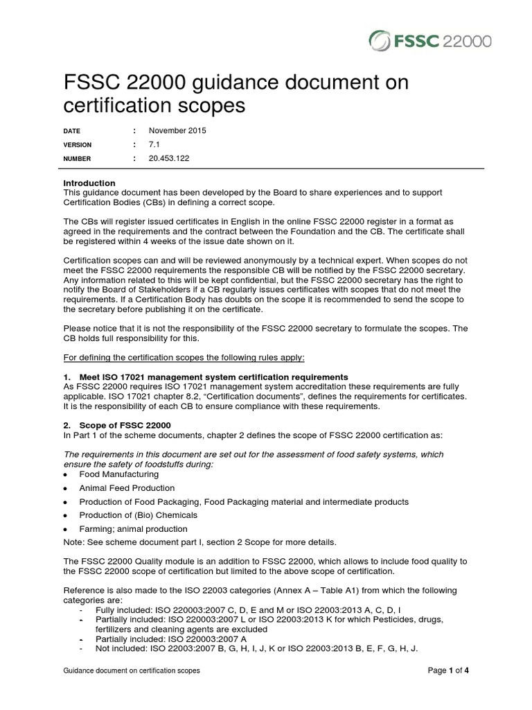 Scope Guidance FSSC 22000 NR 7 1 | PDF | Carbon Dioxide | Foods