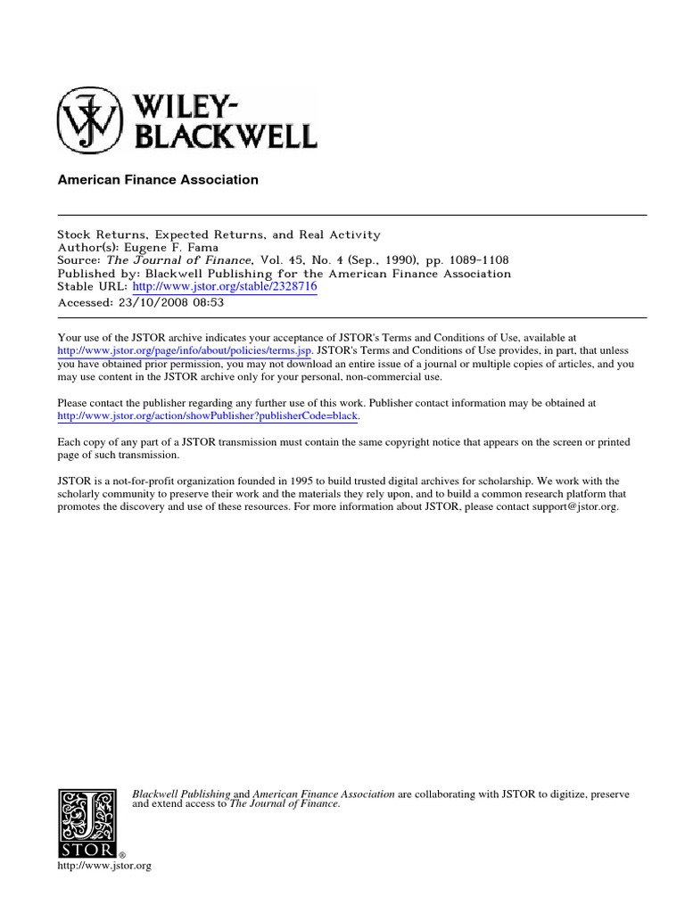 Stock Returns, Expected Returns, and Real Activity | Download Free PDF | Errors And Residuals ...