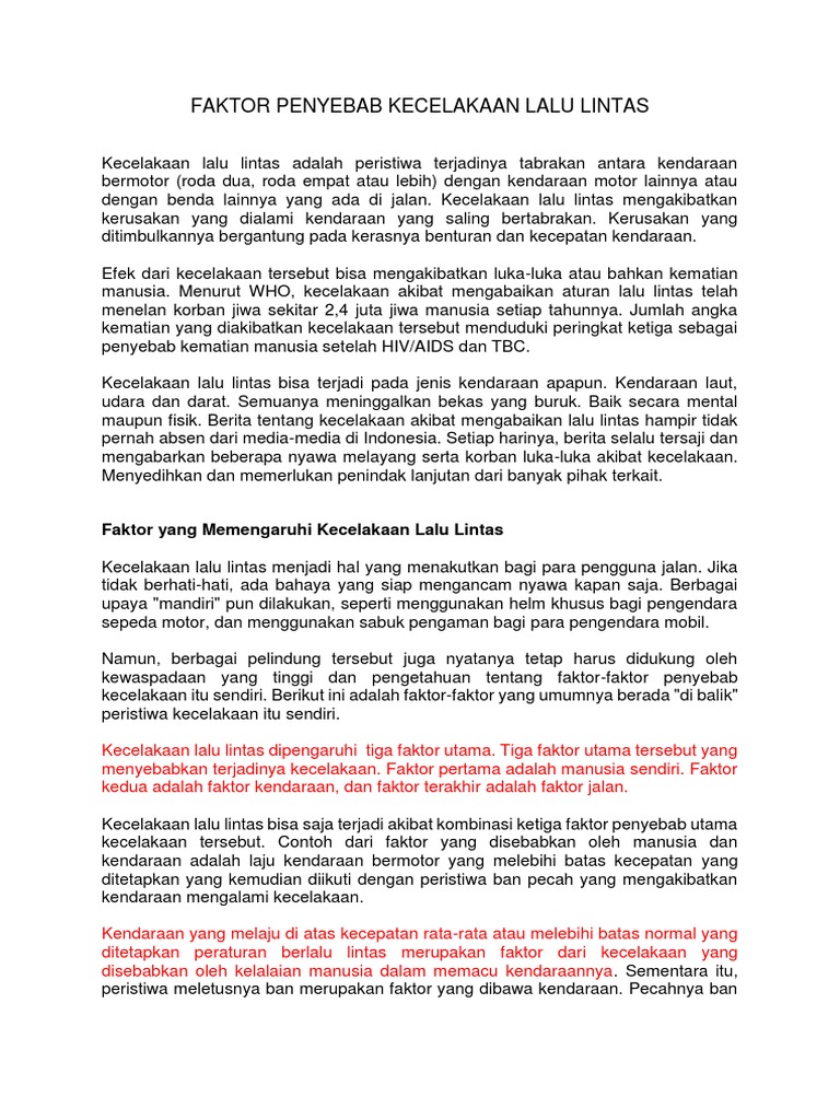 Faktor Penyebab Kecelakaan Lalu Lintas | PDF