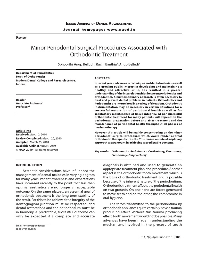 Minor Periodontal Surgery in Ortho | PDF | Human Tooth | Orthodontics