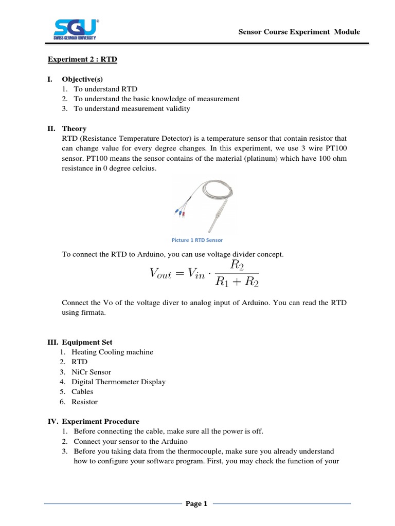 Sensor Experiment RTD | PDF | Sensor | Thermocouple