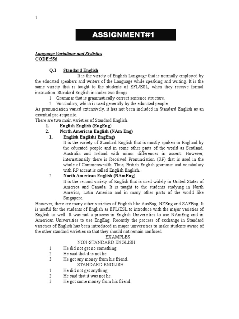 Assignment#1: Language Variations and Stylistics | PDF | English Language | Verb