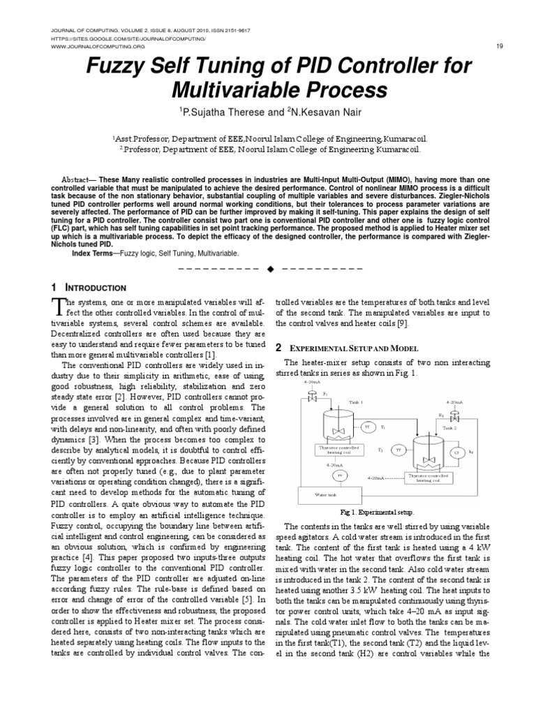 Fuzzy Self Tuning of PID Controller For Multivariable Process | PDF ... Fuzzy Self Tuning of PID Controller For Multivariable Process | PDF ...