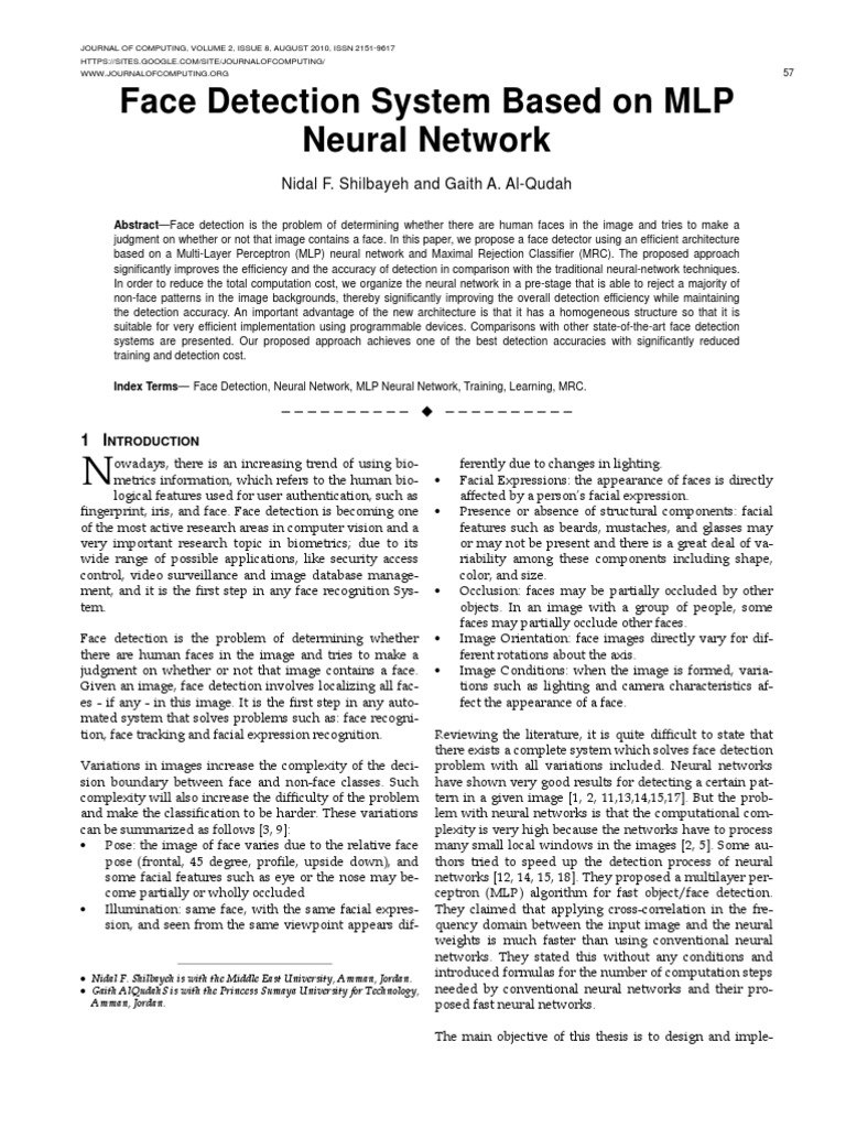 Face Detection System Based On Mlp Neural Network Pdf Artificial