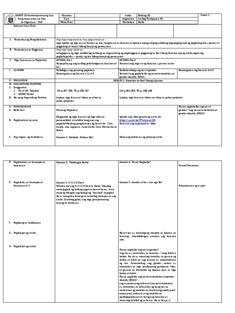 DLP Grade 10 3rd Quarter Week 1 10 | PDF