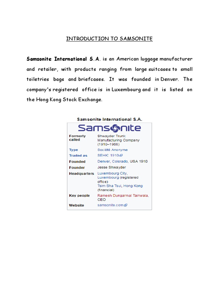 Introduction To Samsonite | PDF | Business