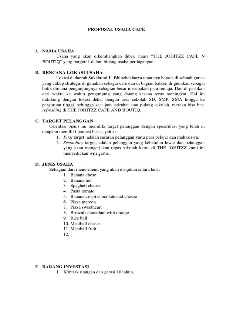 Proposal Usaha Cafe | PDF