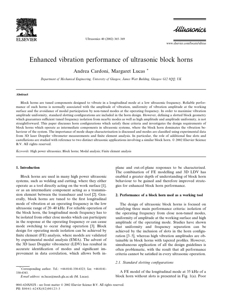 Enhanced Vibration Performance of Ultrasonic Block Horns | PDF | Normal ...