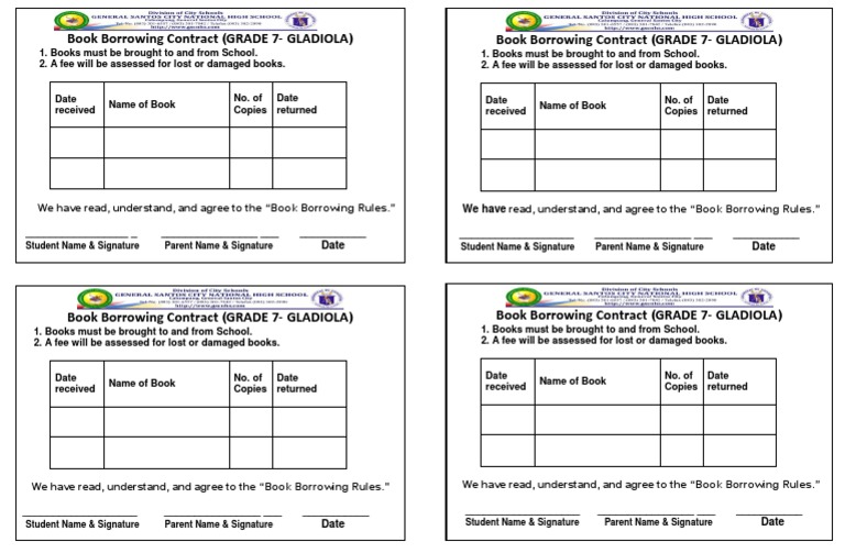 Grade 7 Book Borrowing Agreement | PDF | Language Arts & Discipline | Law