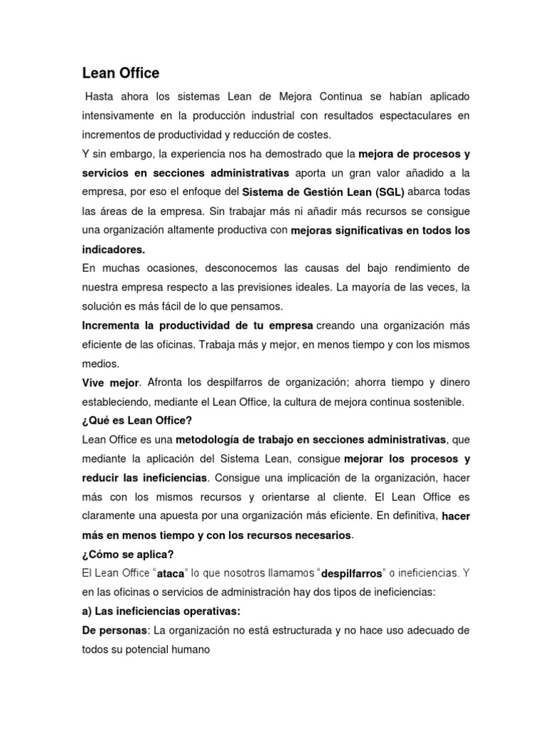 Lean Office | PDF | Lean Manufacturing | Información