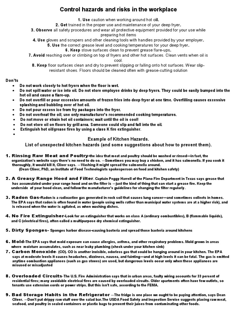 Control Hazard Handouts | PDF | Knife | Kitchen