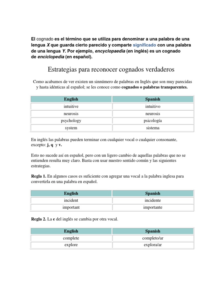 COGNADOS | PDF | Idioma en Inglés | Idiomas