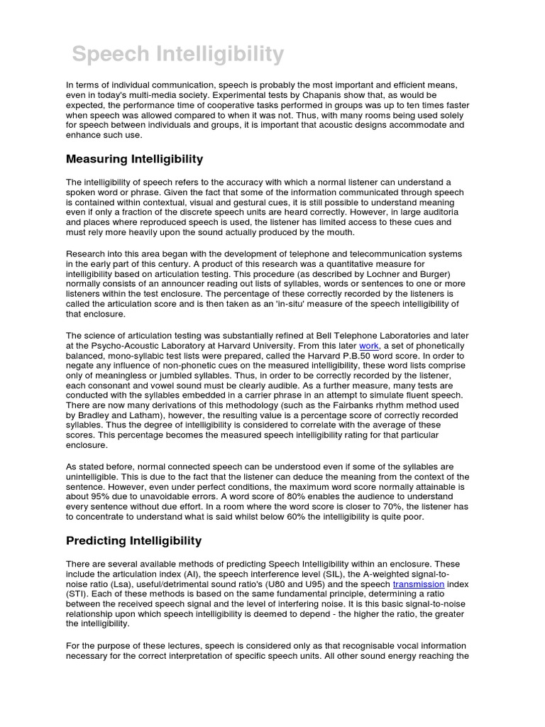 Speech Intelligibility AI STI SII | PDF | Signal To Noise Ratio | Decibel