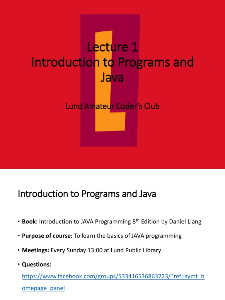 Introduction To Programs And Java Lund Amateur Coders Club Pdf Java Programming Language