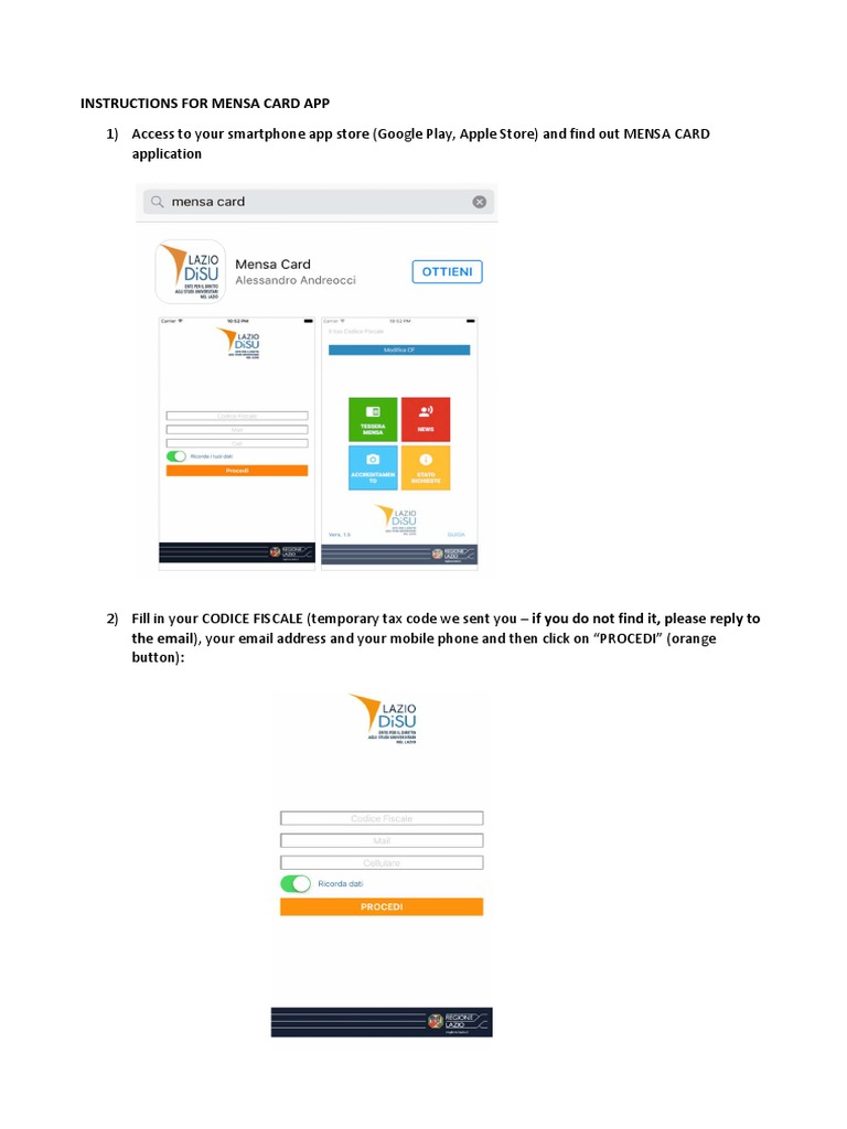 Instructions for Mensa Card App