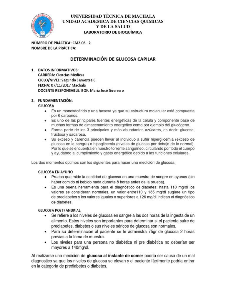 Informe Determinacion de Glucosa Capilar | PDF | Diabetes mellitus ...